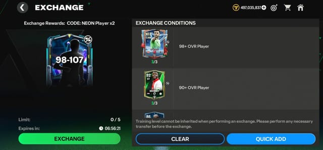 EA FC Mobile Code Neon Exchanges: Conditions, rewards, and other details