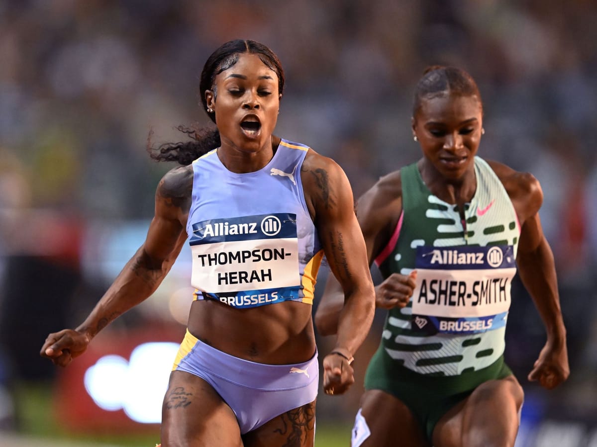 Elaine Thompson-Herah turns up the glamor in a stunning black and wine ...