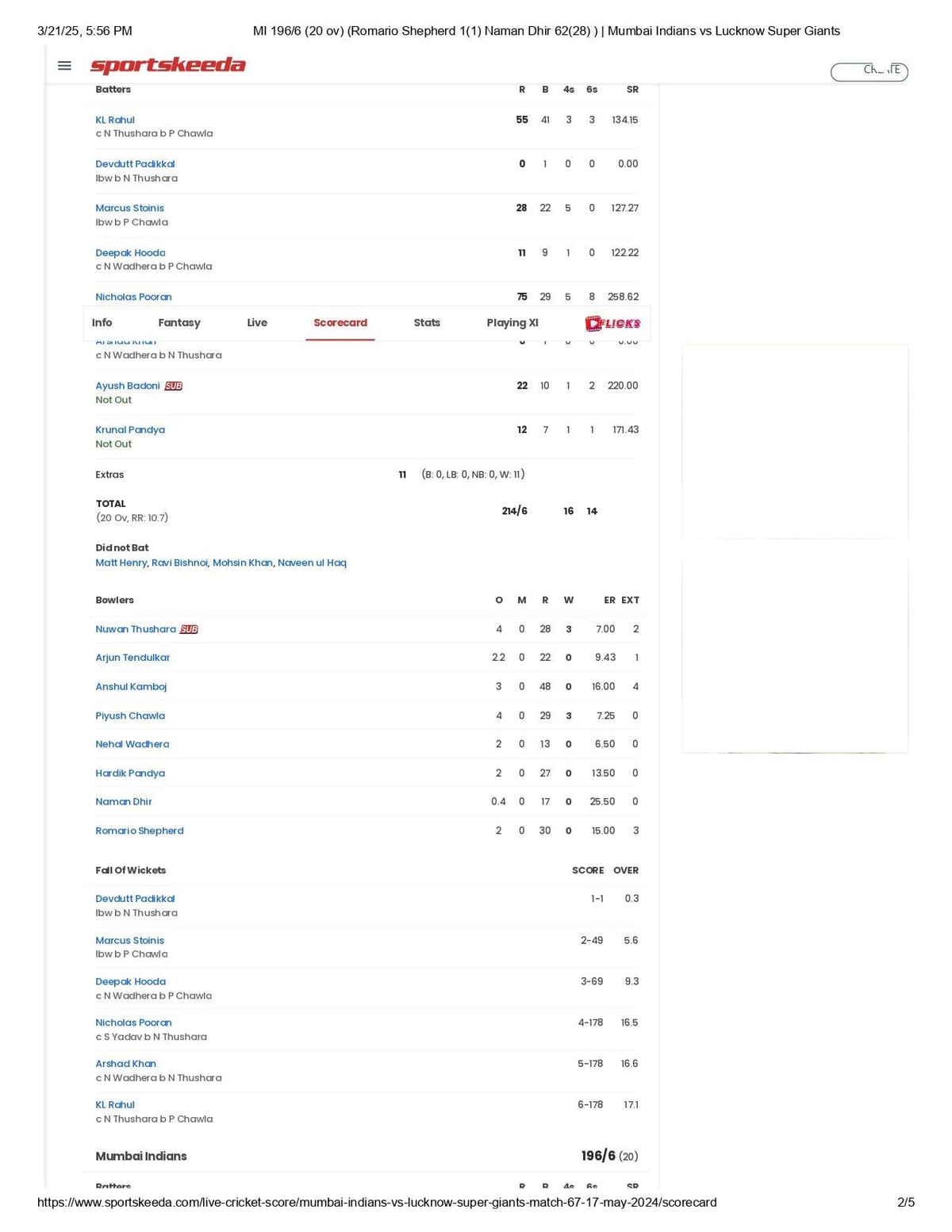 Chennai Super Kings vs Mumbai Indians: Scorecard, Highlights and ...