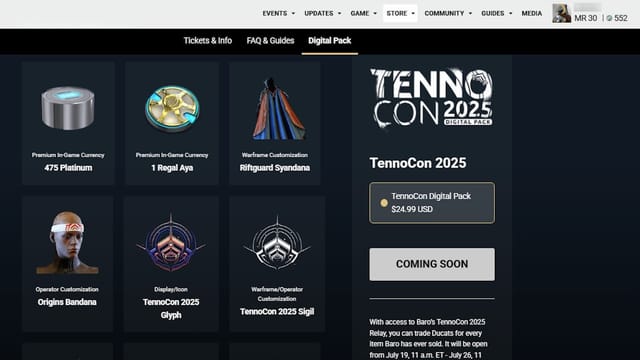 Warframe TennoCon 2025 Digital Pack price and items, explored