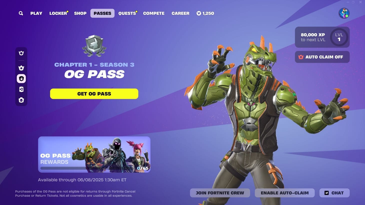 When will Fortnite OG Chapter 1 Season 3 end?