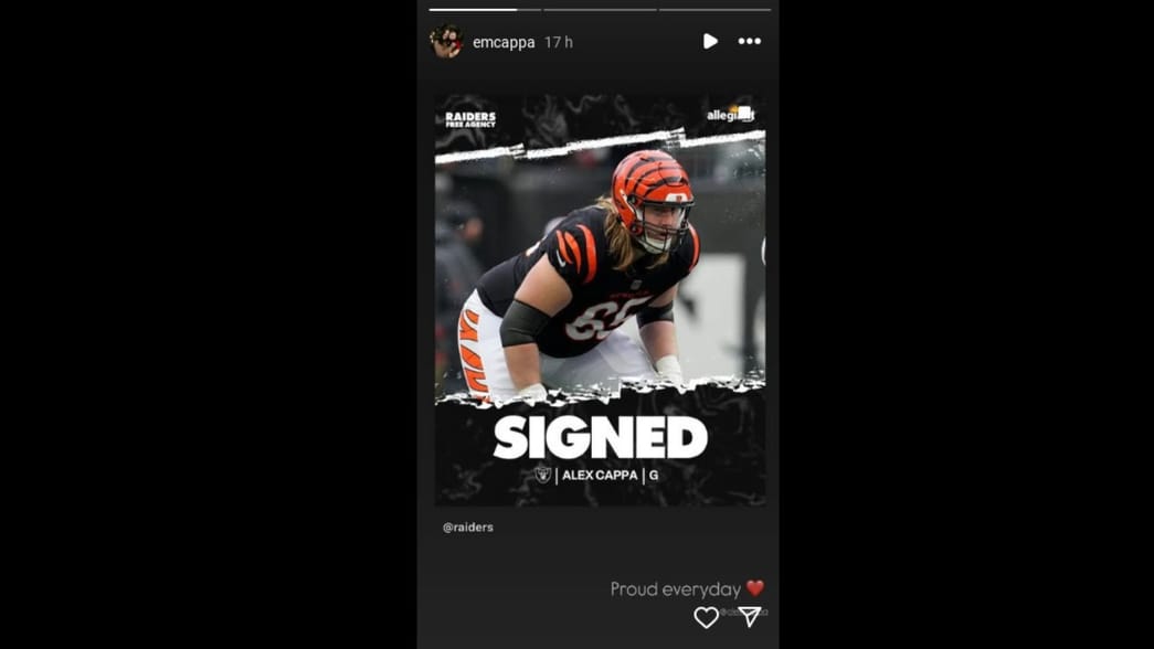 Alex Cappa’s wife Emily sends 2-word message as OL signs with Raiders ...