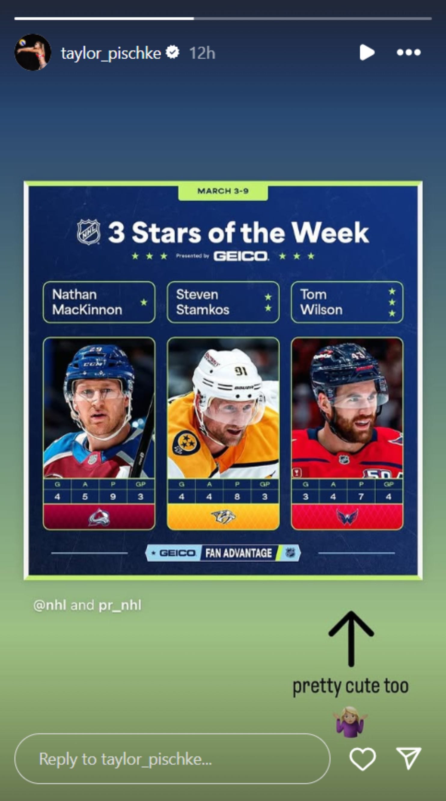 Tom Wilson's wife Taylor pens 3-word reaction to his 3 stars of the ...