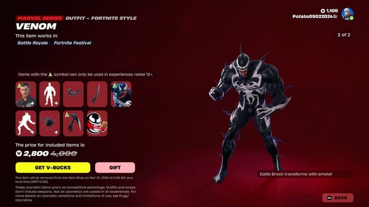 How to get the Venom and Eddie Brock skins in Fortnite