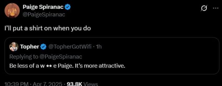 Paige Spiranac claps back at hater - “I’ll put a shirt on when you do”