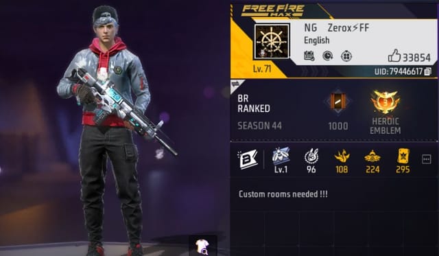 Zerox FF की Free Fire MAX ID, स्टैट्स और अन्य जानकारी