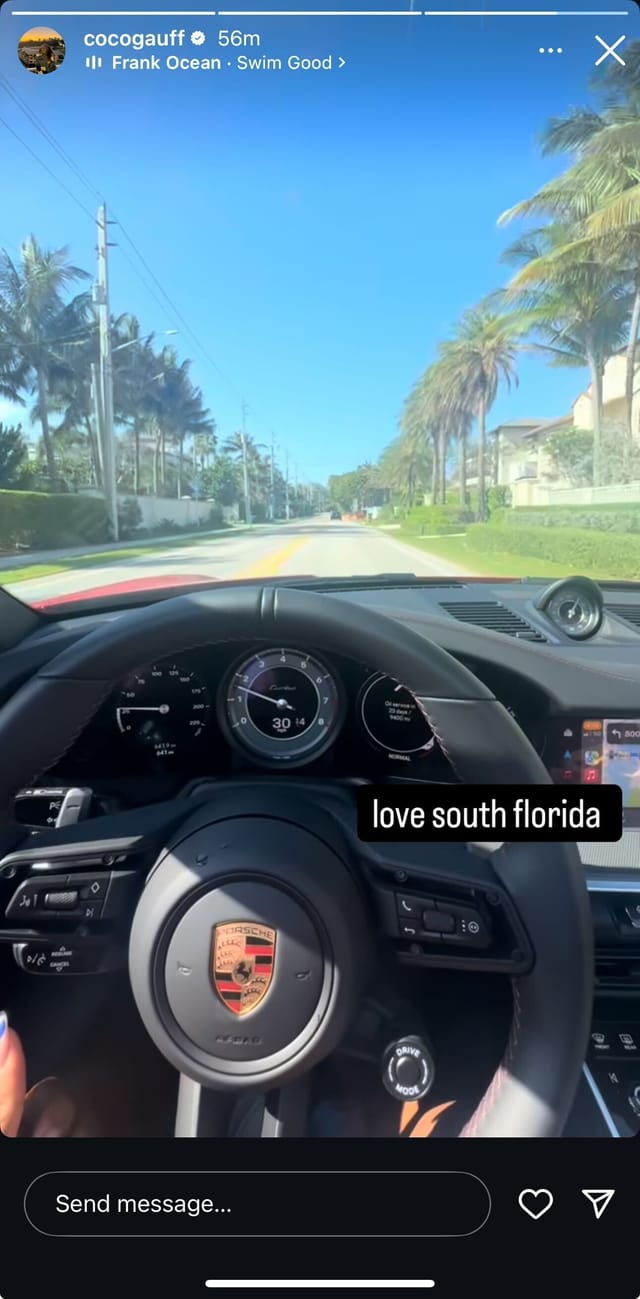 Coco Gauff flaunts her Porsche during drive in South Florida