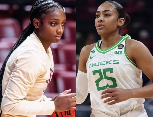 Ta’Niya Latson reacts as Oregon’s Deja Kelly declares for 2025 WNBA draft