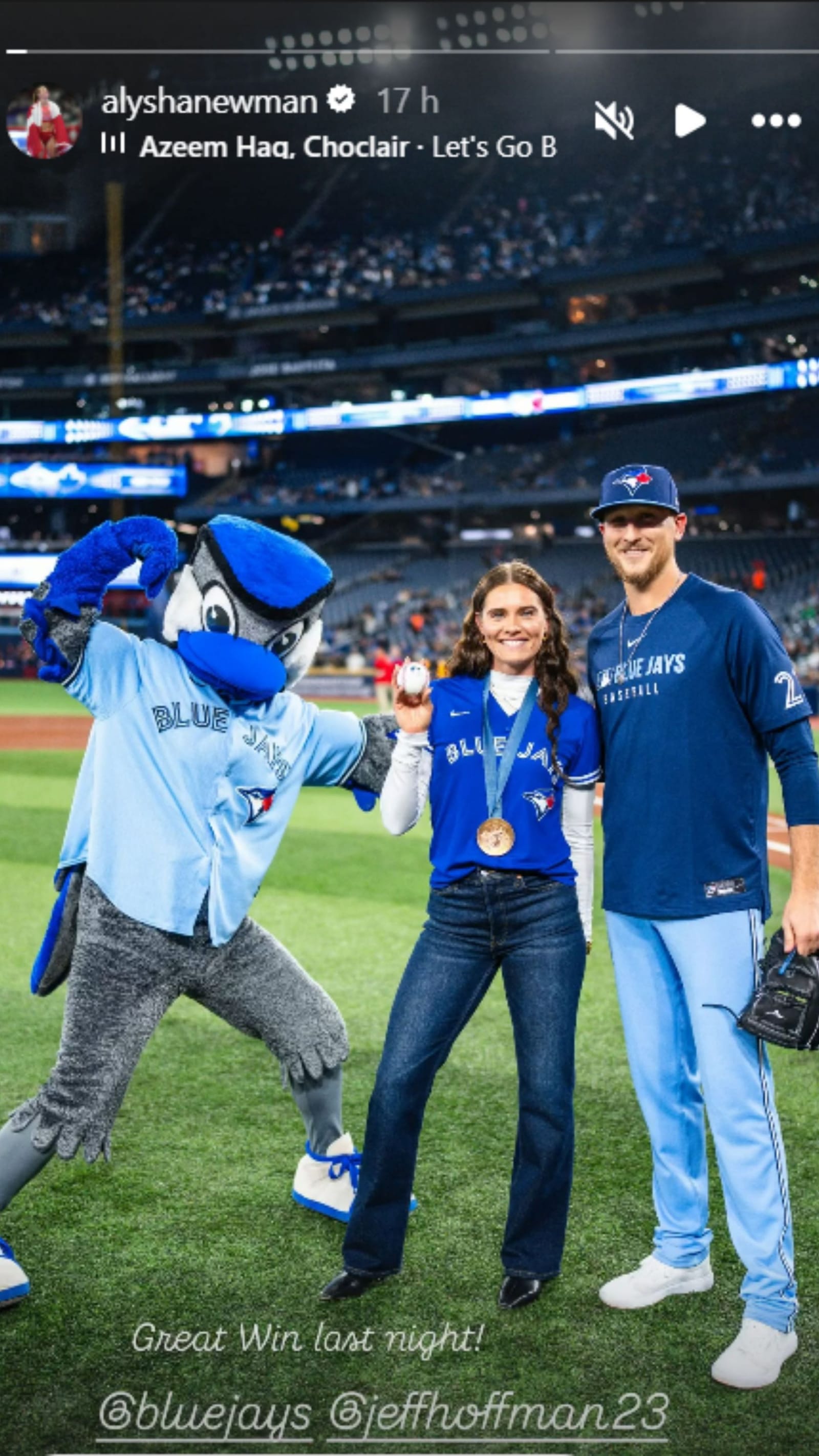 Controversial Olympian Alysha Newman throws first pitch for Blue Jays ...