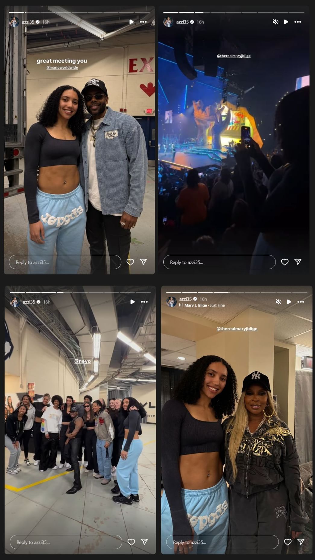 Azzi Fudd poses with 9x Grammy winner Mary J. Blige, Ne-Yo as UConn ...