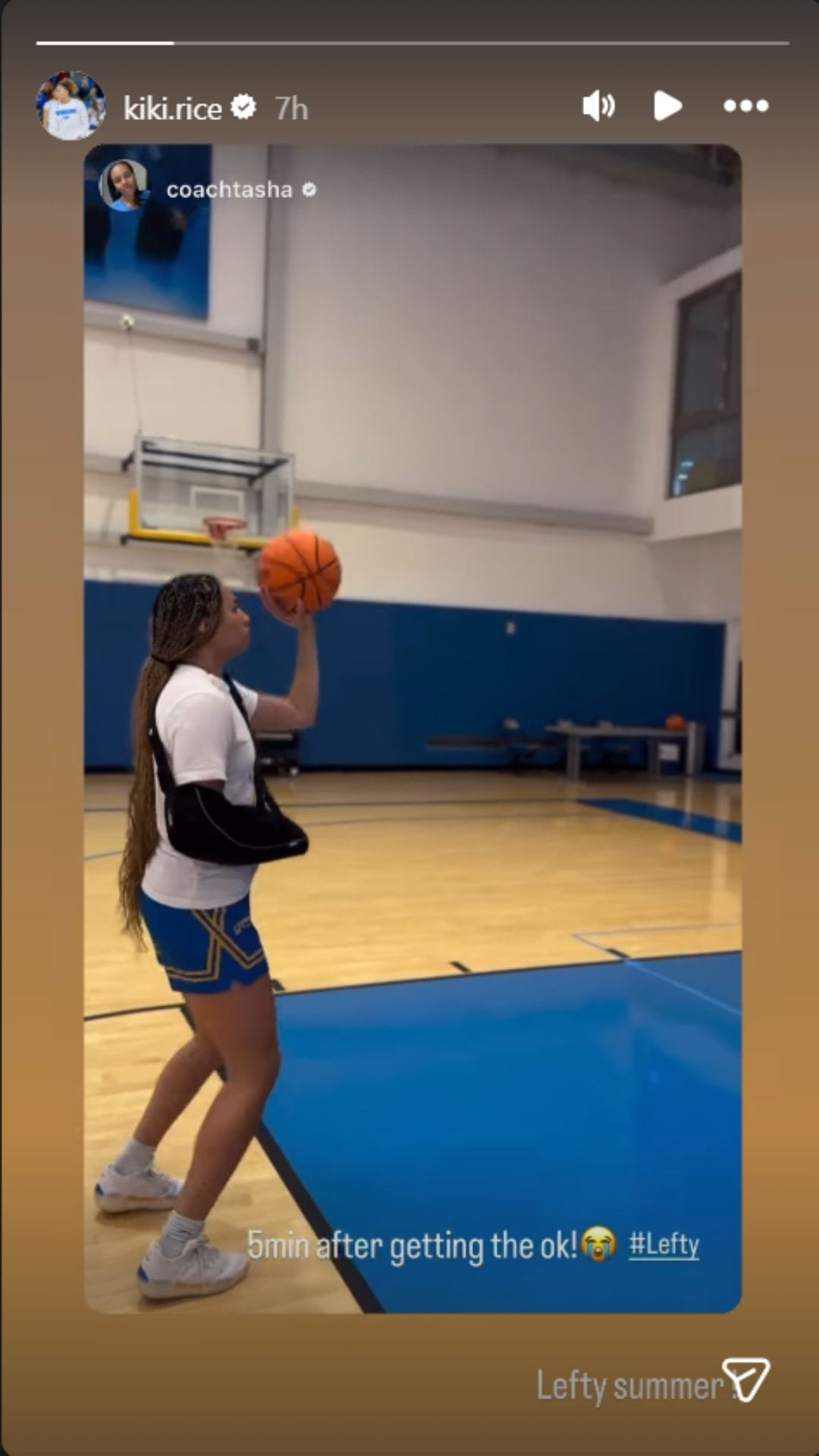 UCLA hooper Kiki Rice back in the gym days after shoulder surgery ...