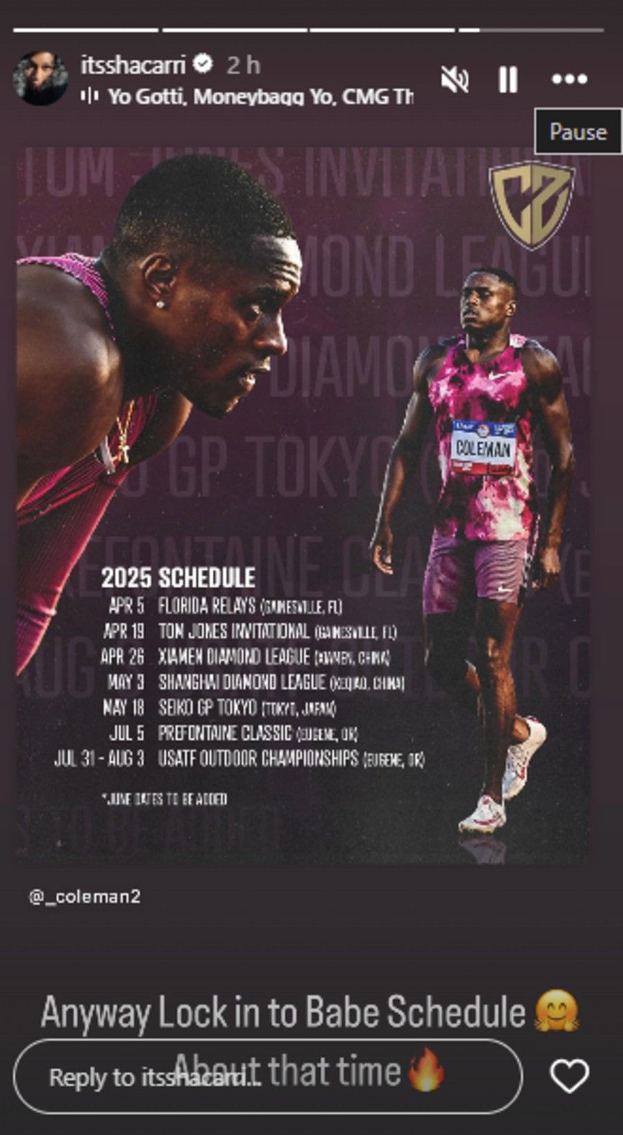 Sha'Carri Richardson hypes up her boyfriend Christian Coleman as he ...