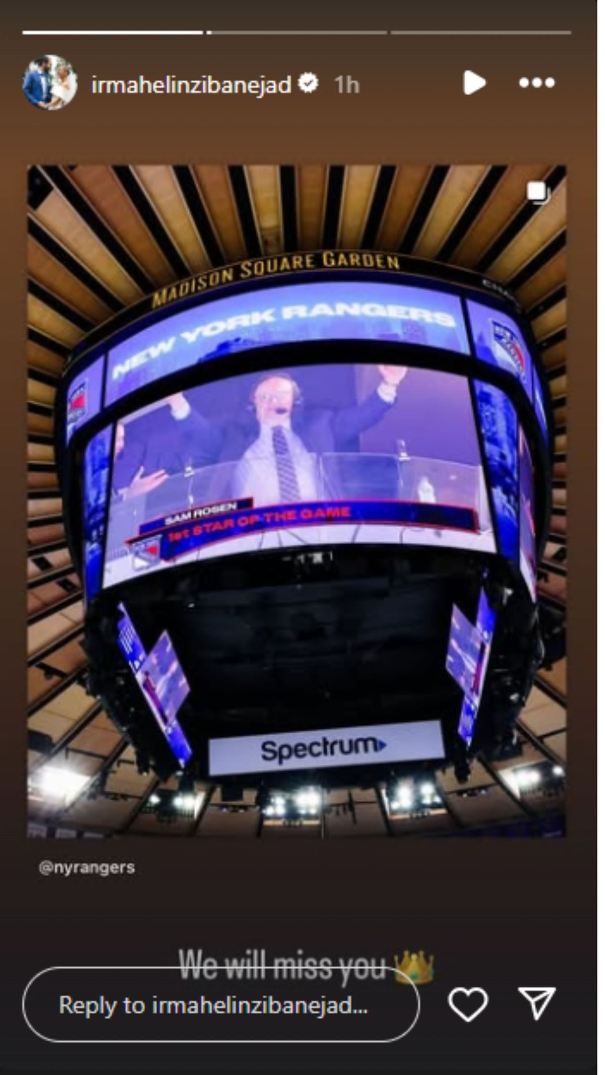 Mika Zibanejad's wife Irma pens 4-word reaction to Sam Rosen's final call after 40-year tenure ...