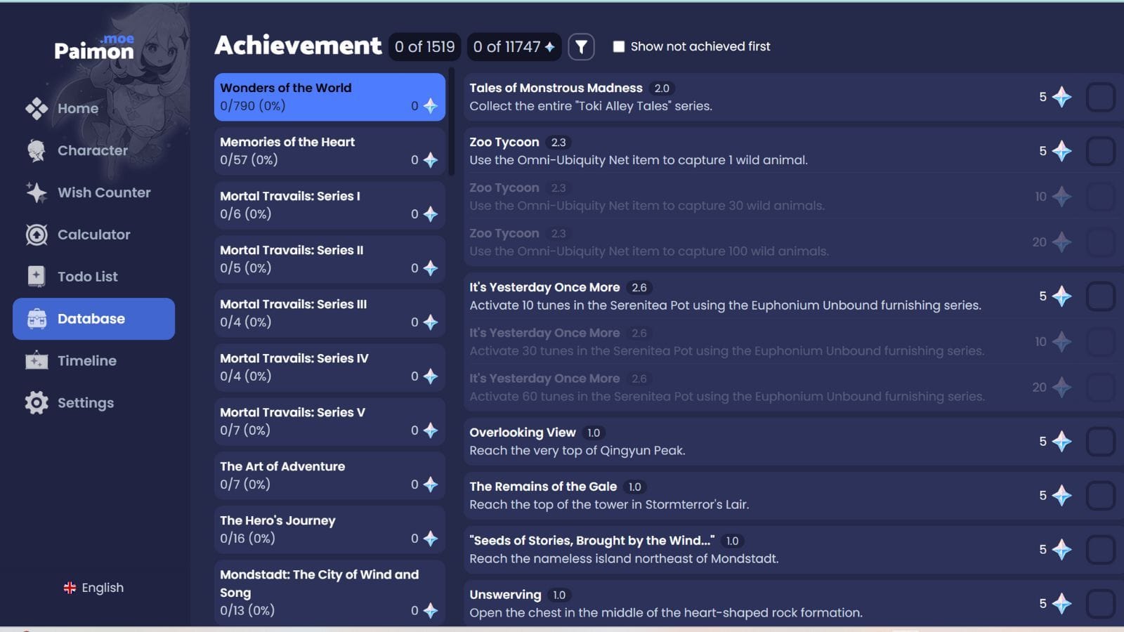 How to use Genshin Impact achievement tracker