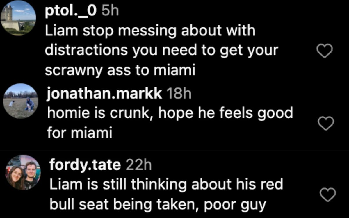 "Liam Lawson lock the f**k in bro": Fans react to former Red Bull ...