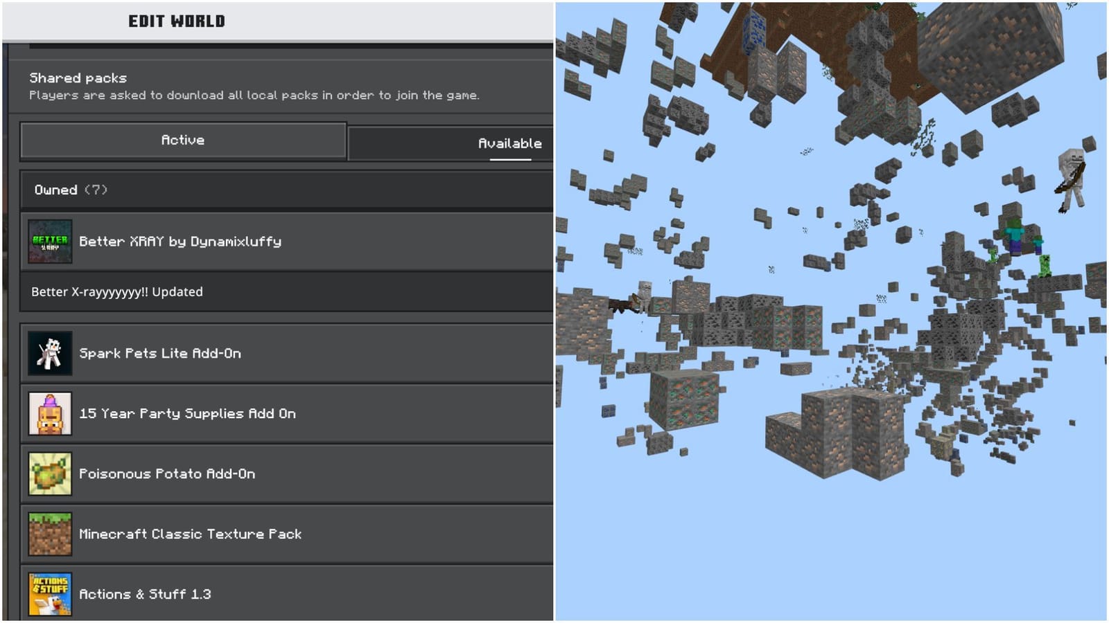 Minecraft Bedrock Better X-Ray add-on guide