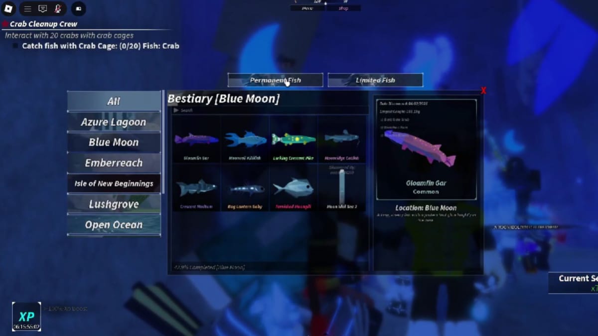 How to complete the Blue Moon Bestiary in Fisch