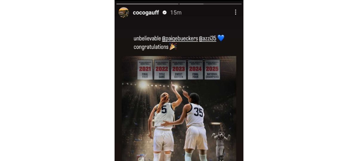Coco Gauff sends touching message to Paige Bueckers & Azzi Fudd after they lead UConn to NCAA ...