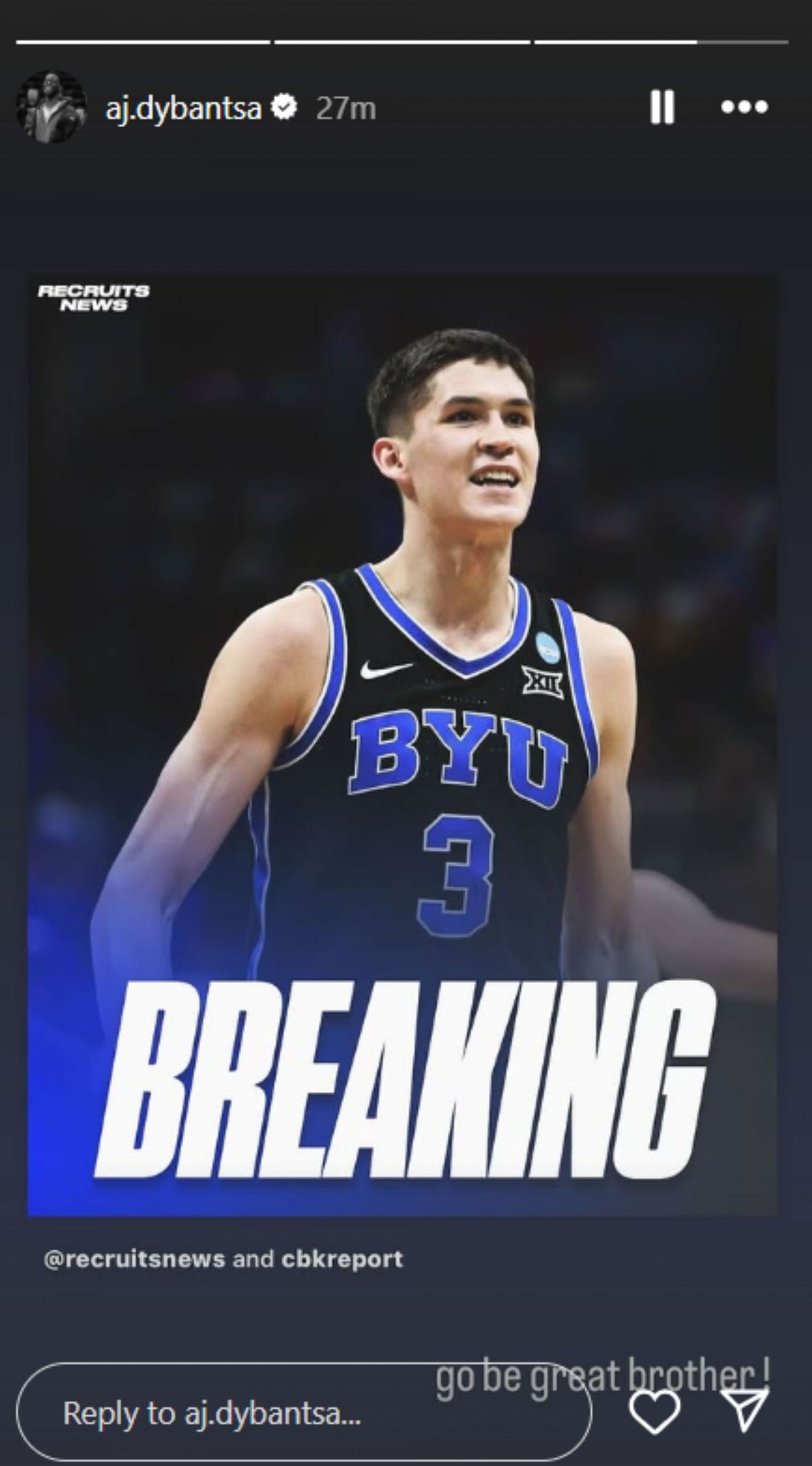 Future Cougar AJ Dybantsa shares 4-word reaction as BYU guard Egor Demin declares for the 2025 ...