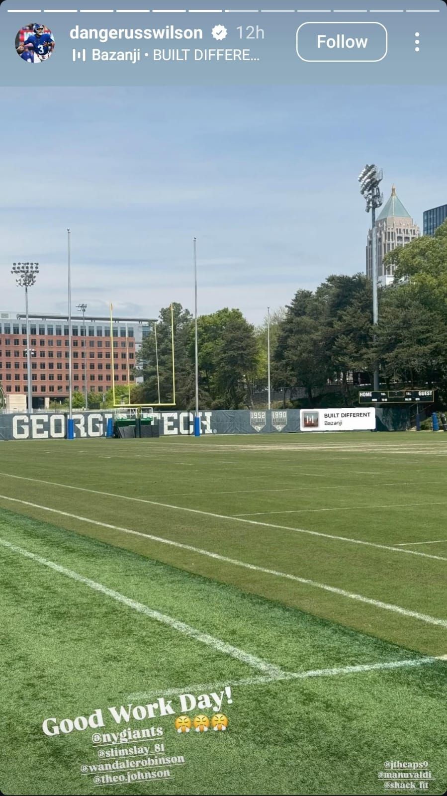 Russell Wilson teases offseason prep at Georgia Tech with Darius Slayton, Theo Johnson