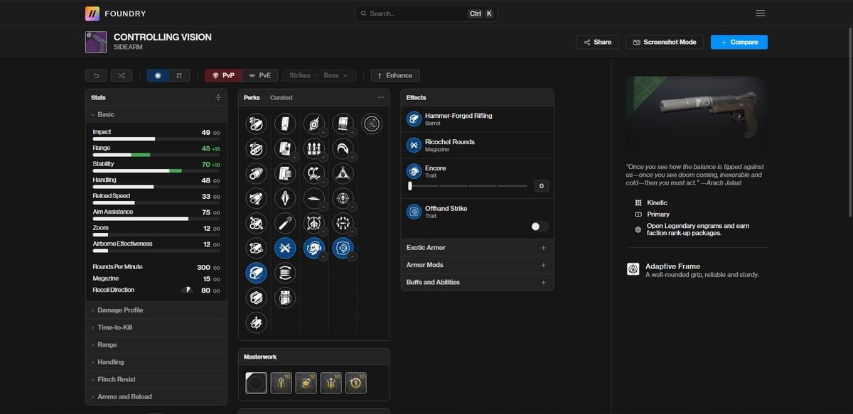 Controlling Vision god roll guide for Destiny 2 PvE and PvP