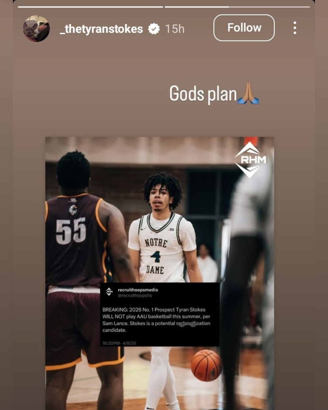 Notre Dame's Tyran Stokes sums up his AAU absence this summer with two ...