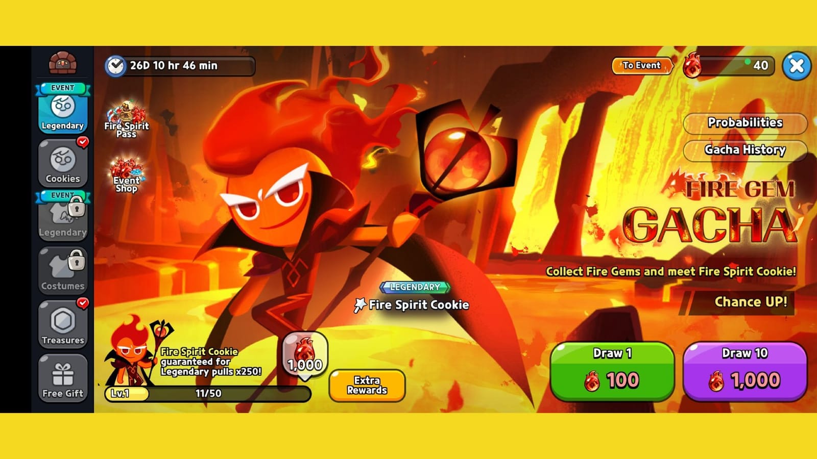 Can players unlock the Fire Spirit Cookie in Cookie Run Kingdom for free?