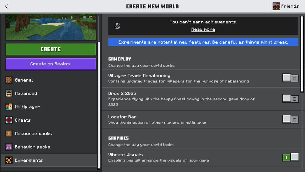 How to turn on Vibrant Visuals in Minecraft