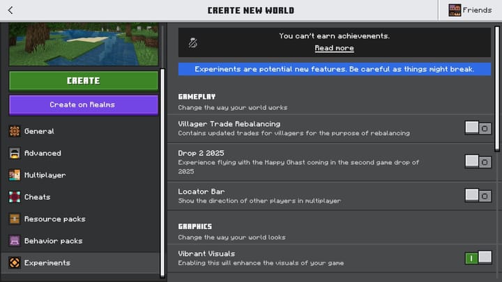 How to turn on Vibrant Visuals in Minecraft
