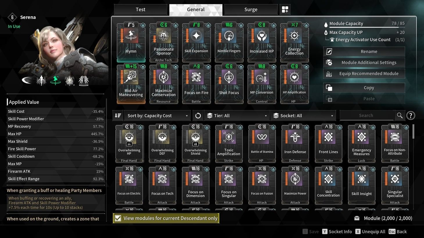 The First Descendant: Serena Build and Arche Tuning Setup