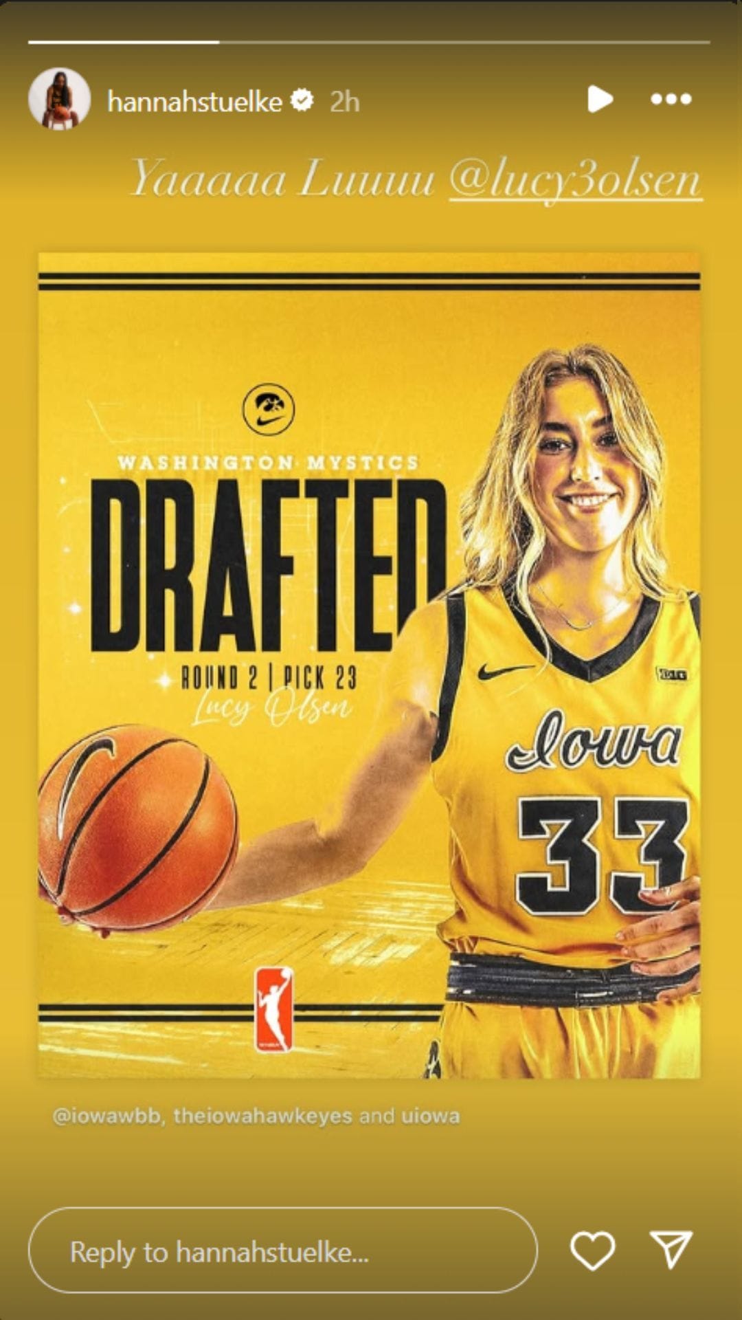 Iowa star Hannah Stuelke drops 2 word reaction to Lucy Olsen's WNBA ...