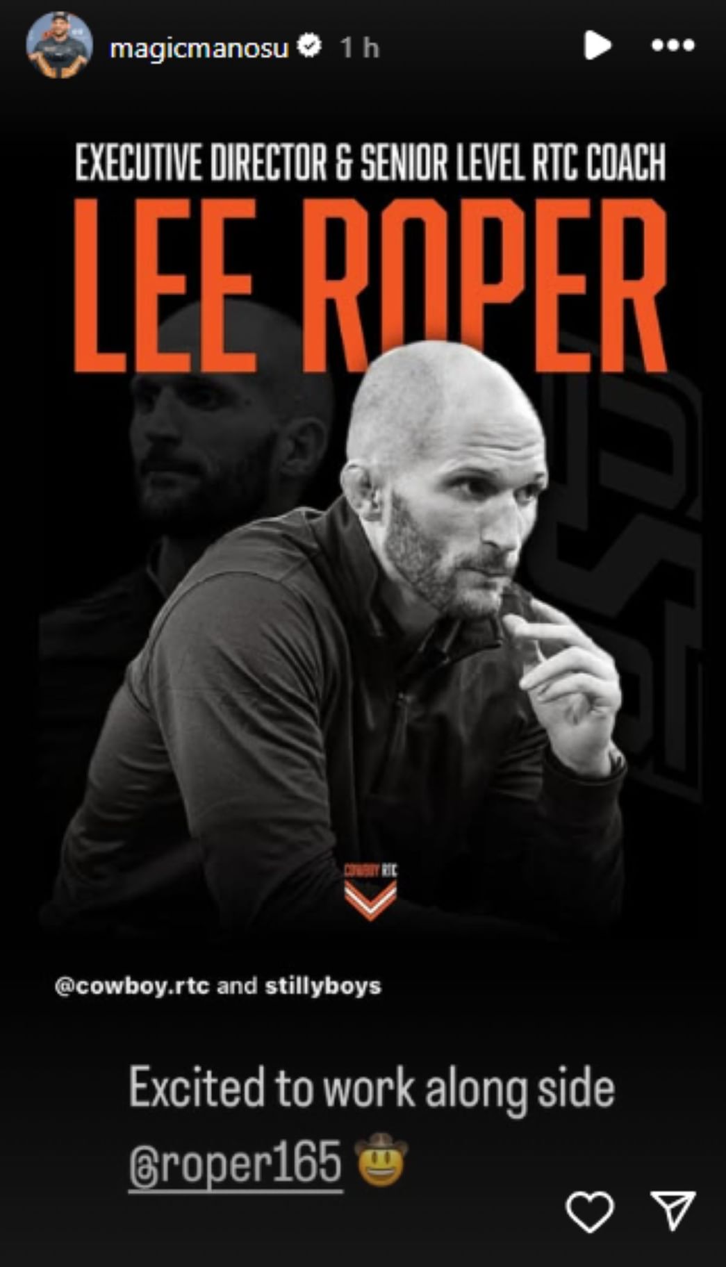 David Taylor reacts as Lee Roper joins Cowboy RTC as executive director ...