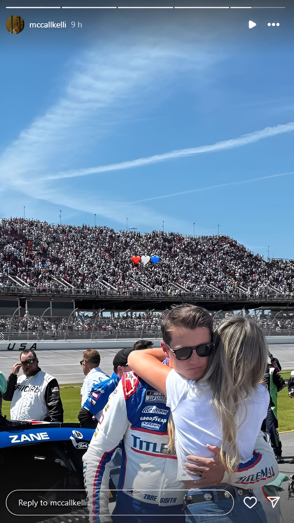 McCall shares a heartwarming snippet embracing beau Zane Smith at Talladega