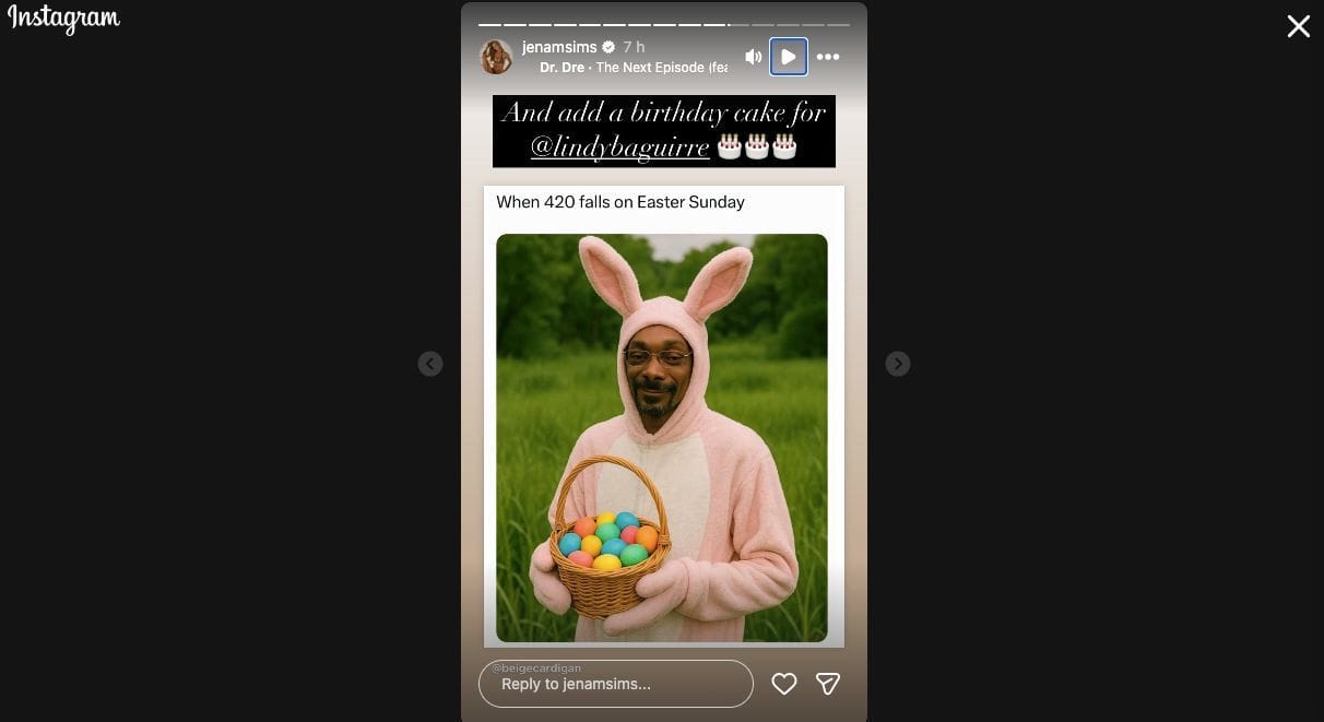 Jena Sims wishes friend happy birthday with Snoop Dogg meme