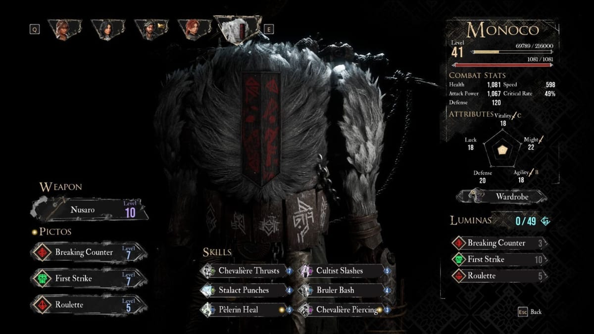 Best Monoco build guide in Clair Obscur: Expedition 33