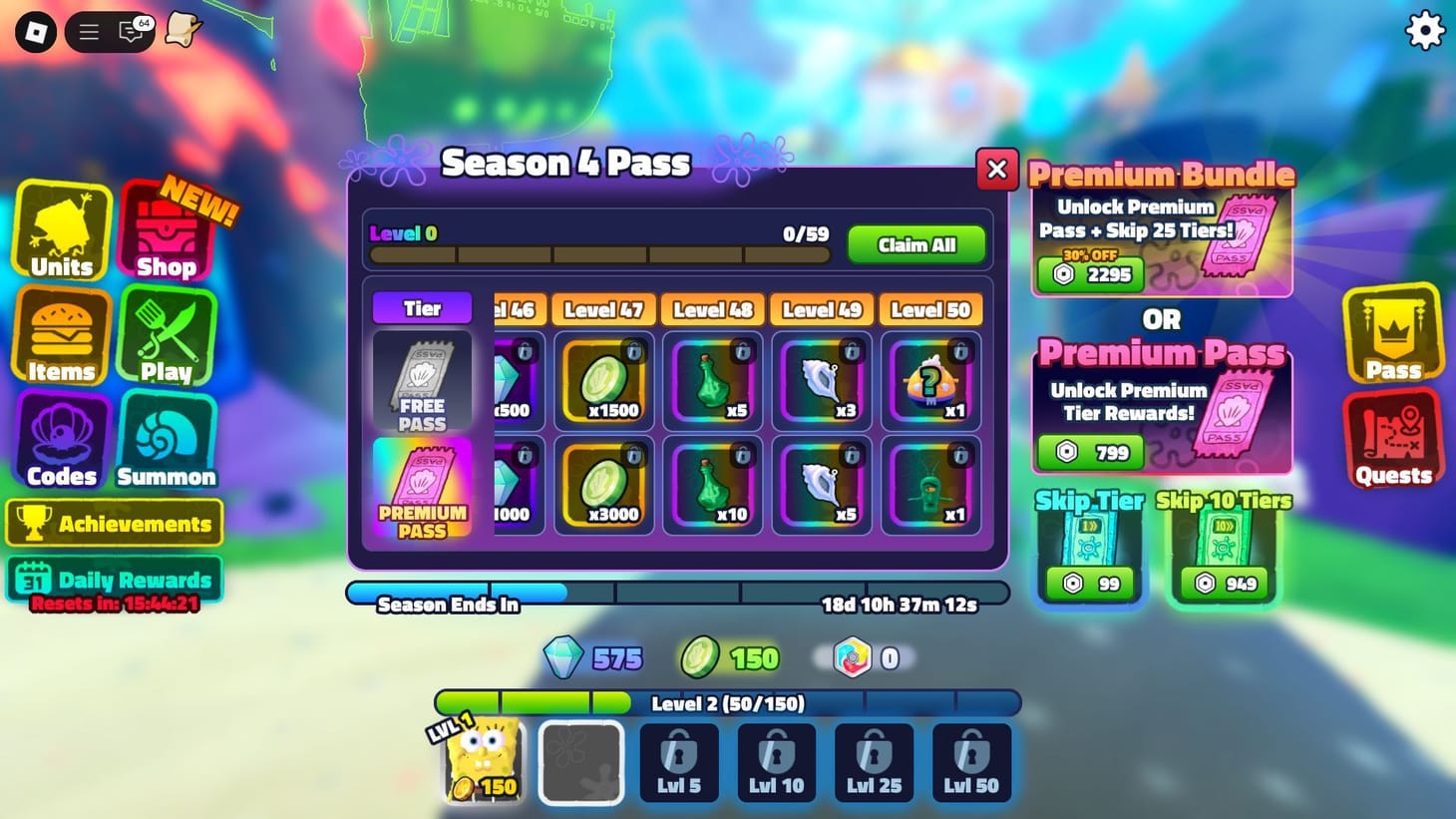 SpongeBob Tower Defense Season 4 Pass: All rewards and price