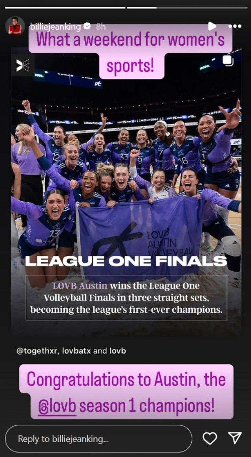Billie Jean King drops excited reaction to LOVB Austin winning inaugural League One Volleyball