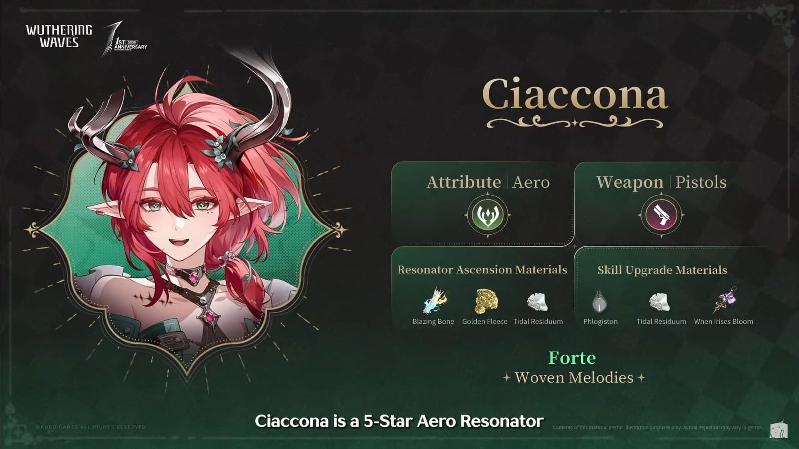 Wuthering Waves Ciaccona ascension materials