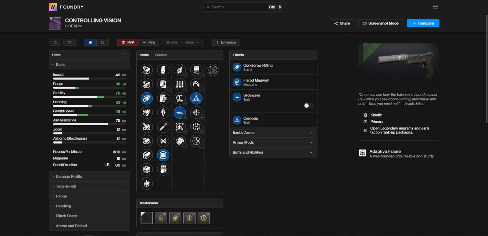 Controlling Vision god roll guide for Destiny 2 PvE and PvP