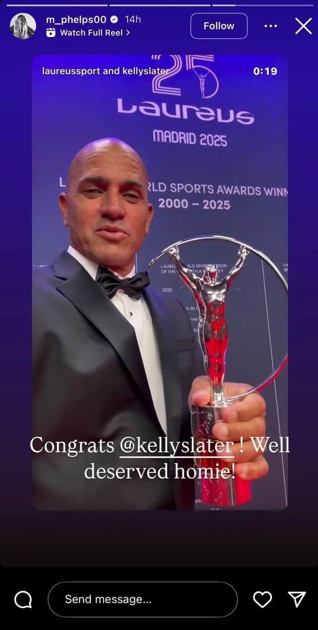 Michael Phelps pens 4-word reaction as Kelly Slater wins Laureus Sports ...