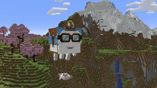 Minecraft player uses leash and happy ghasts to make an amusement park ride