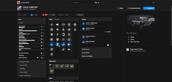 Cold Comfort updated god roll guide for Destiny 2 PvE and PvP