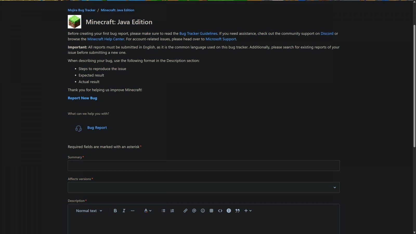 How to report Minecraft bugs and glitches
