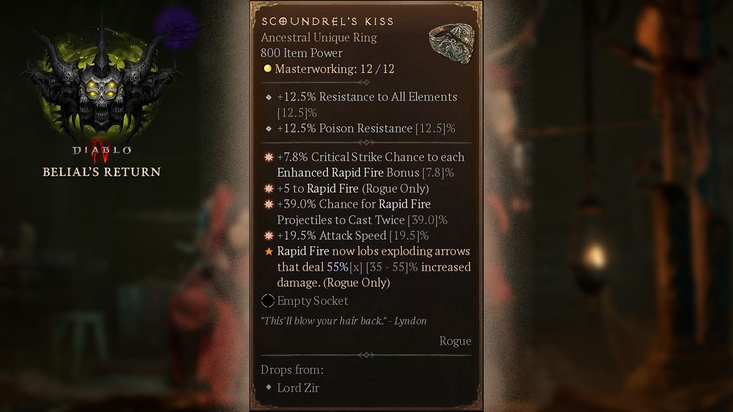 Diablo 4: How to get Scoundrel's Kiss and its Unique Effects