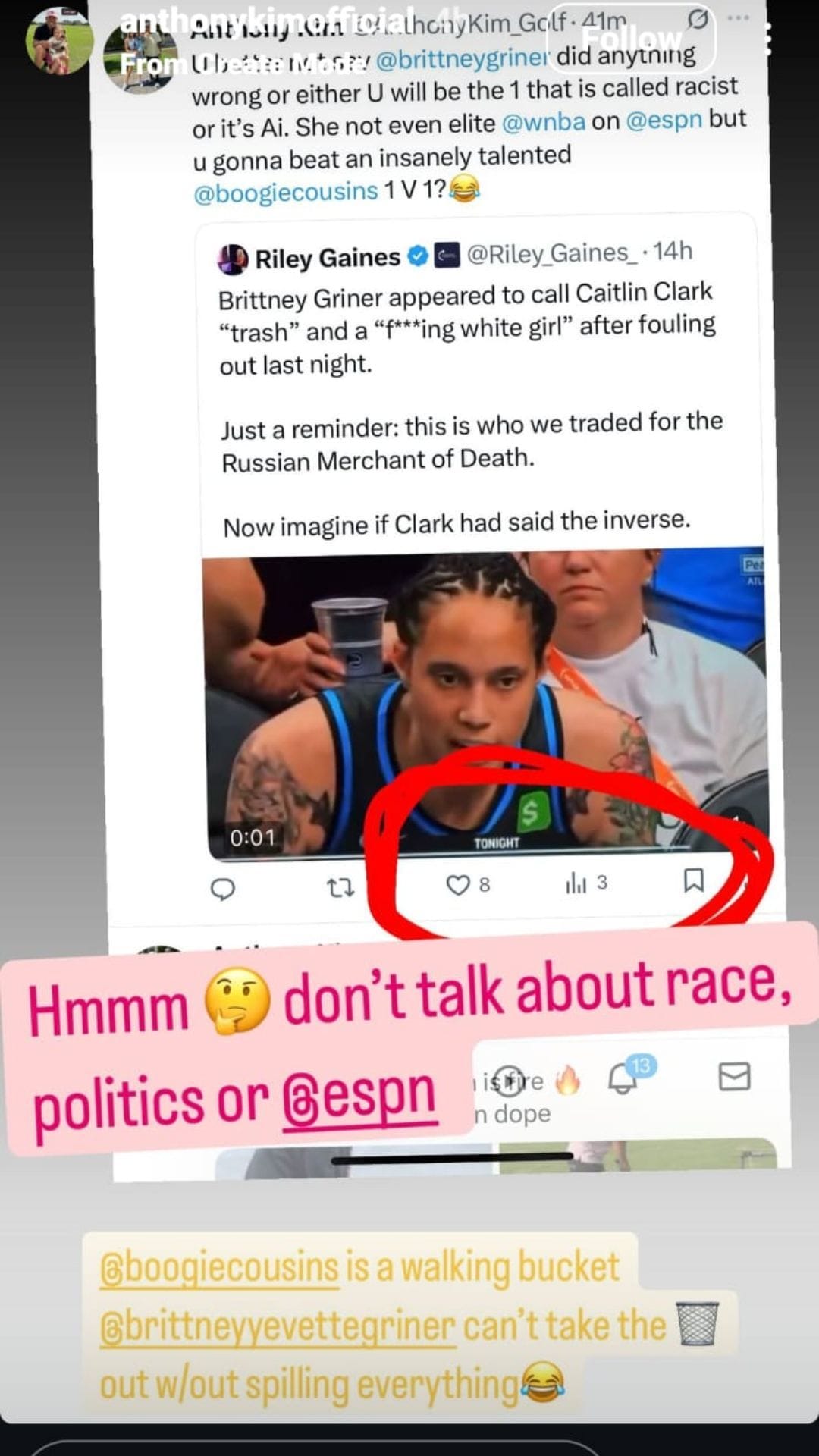 Anthony Kim praises $35M-worth ex-NBA star amid brutal jibe towards WNBA athlete Brittney Griner