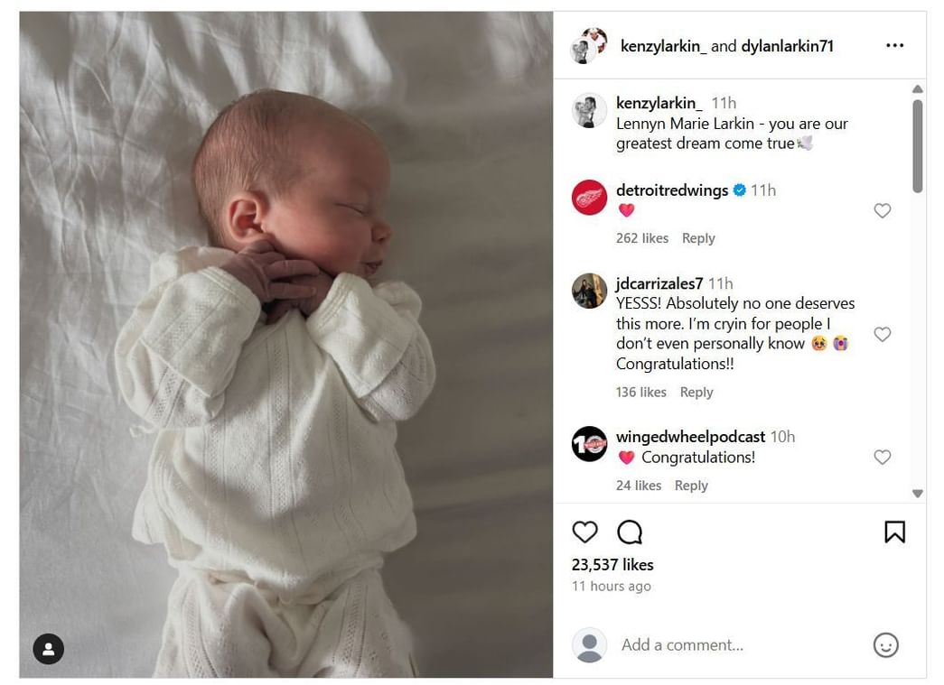Red Wings' Dylan Larkin and wife Kenzy celebrate the arrival of their first child - "Our ...
