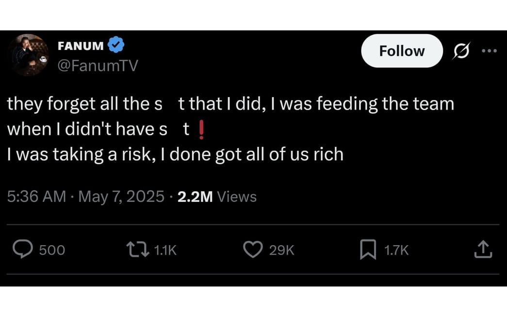 Fanum seemingly shares cryptic message as speculations about him being ...