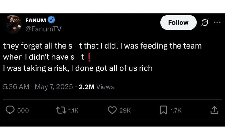 Fanum seemingly shares cryptic message as speculations about him being ...