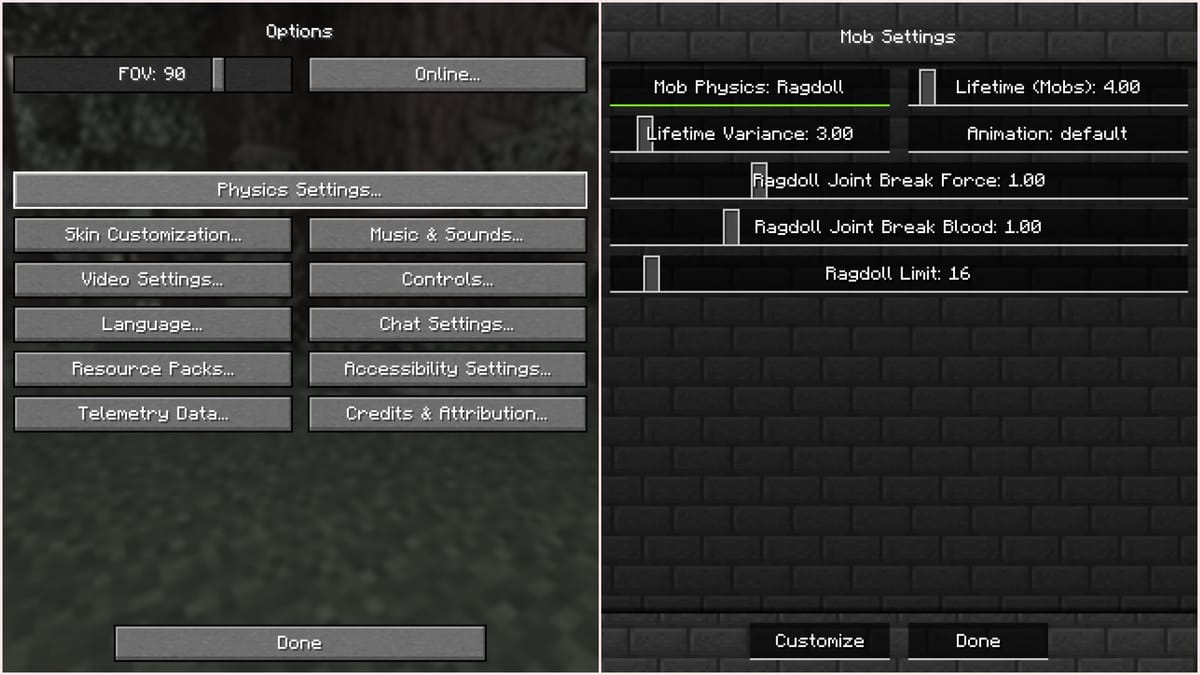 How to add ragdoll physics to Minecraft