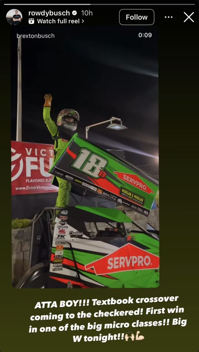 Kyle Busch and Samantha erupt with pride after Brexton’s first A-Class ...